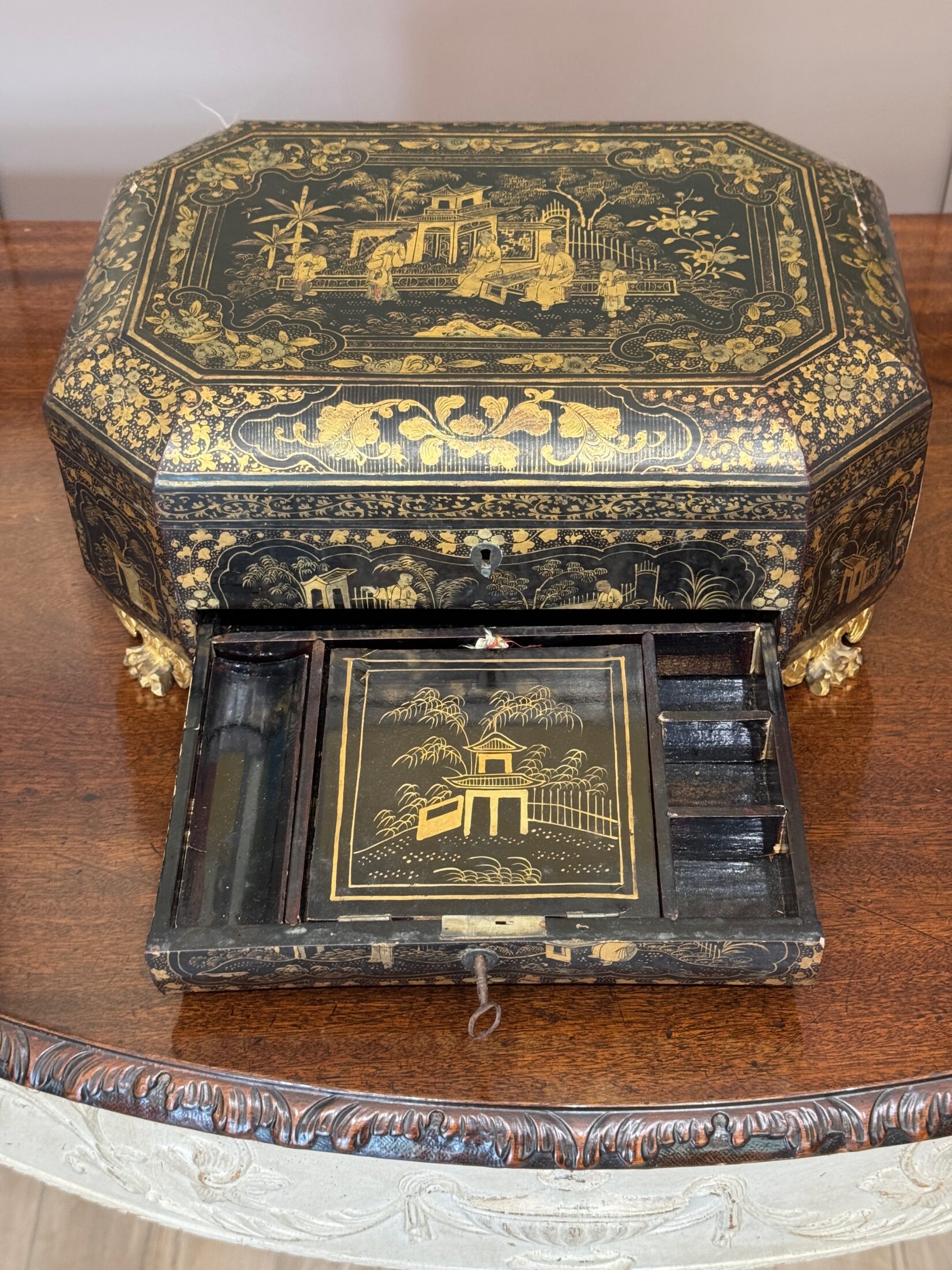 Early 19th Century Chinese Export Lacquer Sewing Box with Original ...